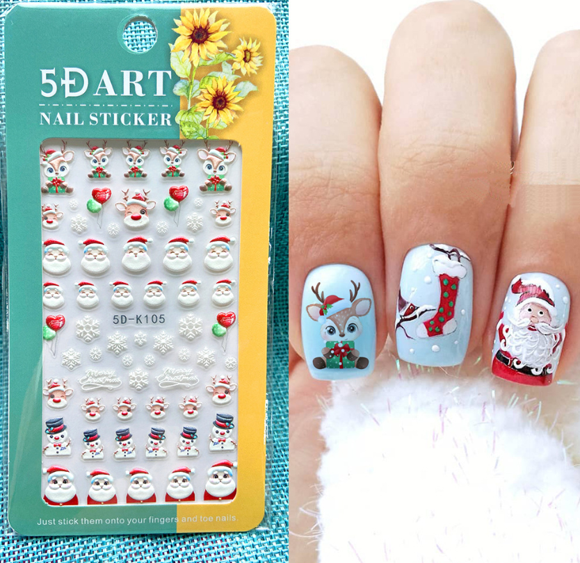 Christmas 5D Nail Art Stickers Snowflake Tree Heart Self-Adhesive ...