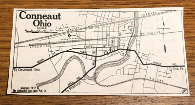 Vintage 1917 Map of Conneaut Ohio OH Railroad RR Lines and Main Roads ...