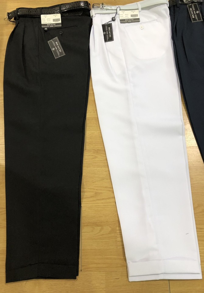 MEN'S PLEATED DRESS SLACKS TROUSERS PANTS BELTED CUFFED BOTTOMS MANY ...
