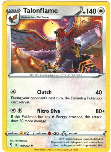 Talonflame 140/203 Evolving Skies Regular Rare Pokemon Card TCG Pokémon ...