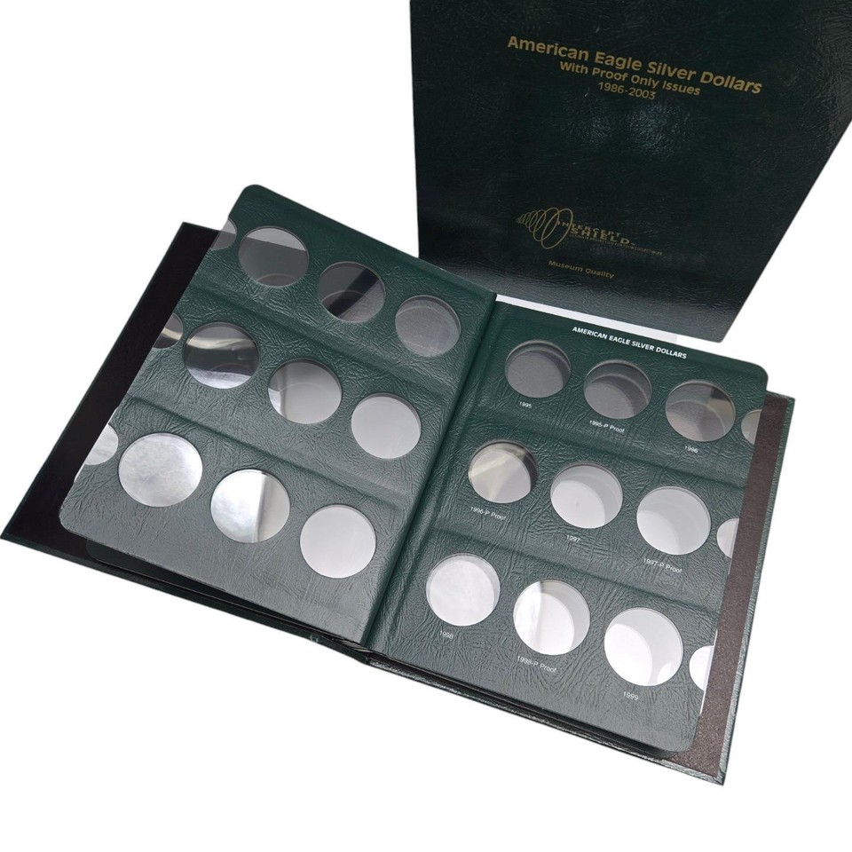 32 NOS Intercept Shield American Silver Eagle Album Lot 1986 - 2003 w ...