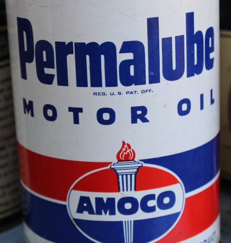 FULL NO LEAKS * 1950s era AMOCO PERMALUBE MOTOR OIL Old 1 quart Metal ...