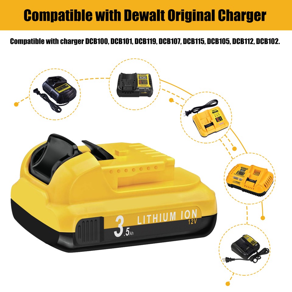 2Pack 12v 3.5Ah 12Volt Max Lithium-ion Battery For Dewalt DCB127-2 ...
