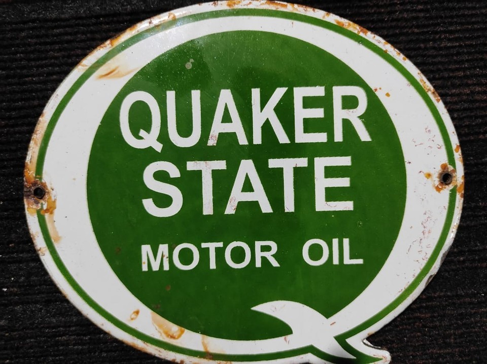 Porcelain Quaker State Motor Oil Enamel Metal Sign Plate Size 6" x 4 ...