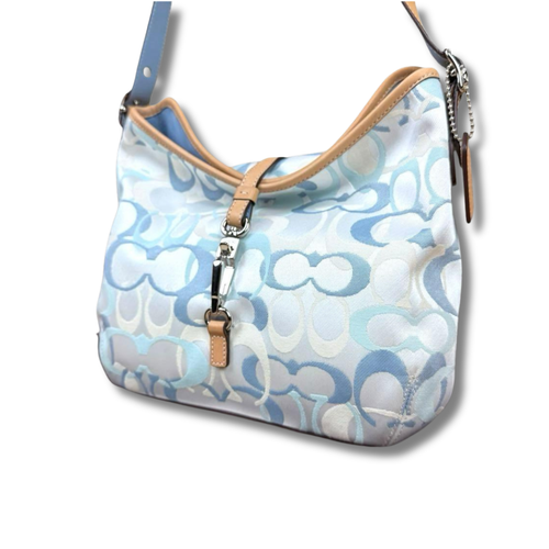 Coach Hamptons 7028 Signature Blue Nylon Leather Hobo Shoulder 23×26× ...