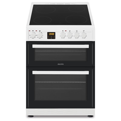 electriQ 60cm Twin Cavity Electric Cooker with Ceramic Hob in White ...