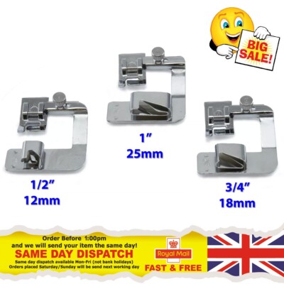 Wide ROLLED HEM SET 1/2" - 3/4" - 1" Hemmer Foot - Sewing Machines Snap ...