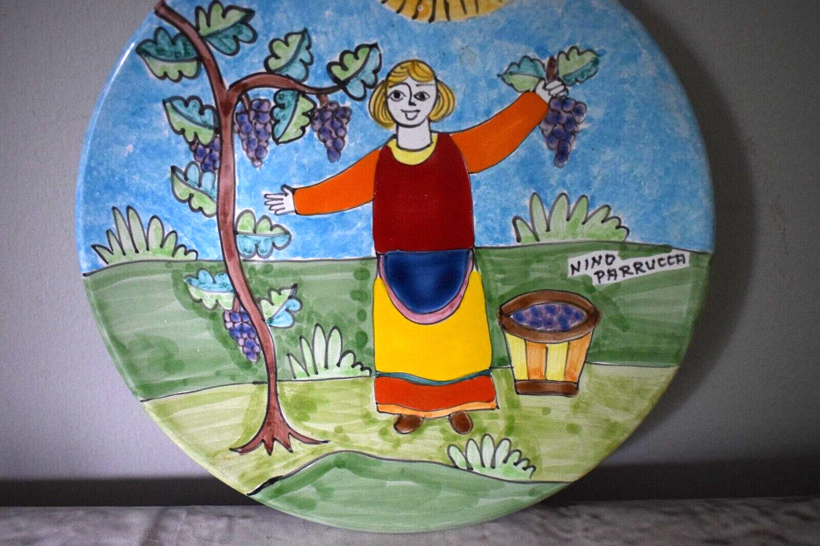Nino Parrucca Italian Pottery Plate 8.5" Wine Grape Harvest Girl Made ...