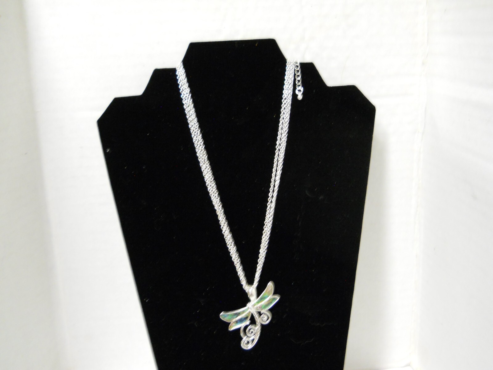 Periwinkle 18" Silver Tone Dragon Fly Shell Inlay Three Strand Necklace ...