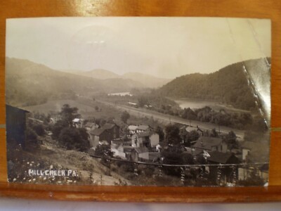 RPPC 1912 Birds eye view Mill Creek Pa PRR track lights Tower ...