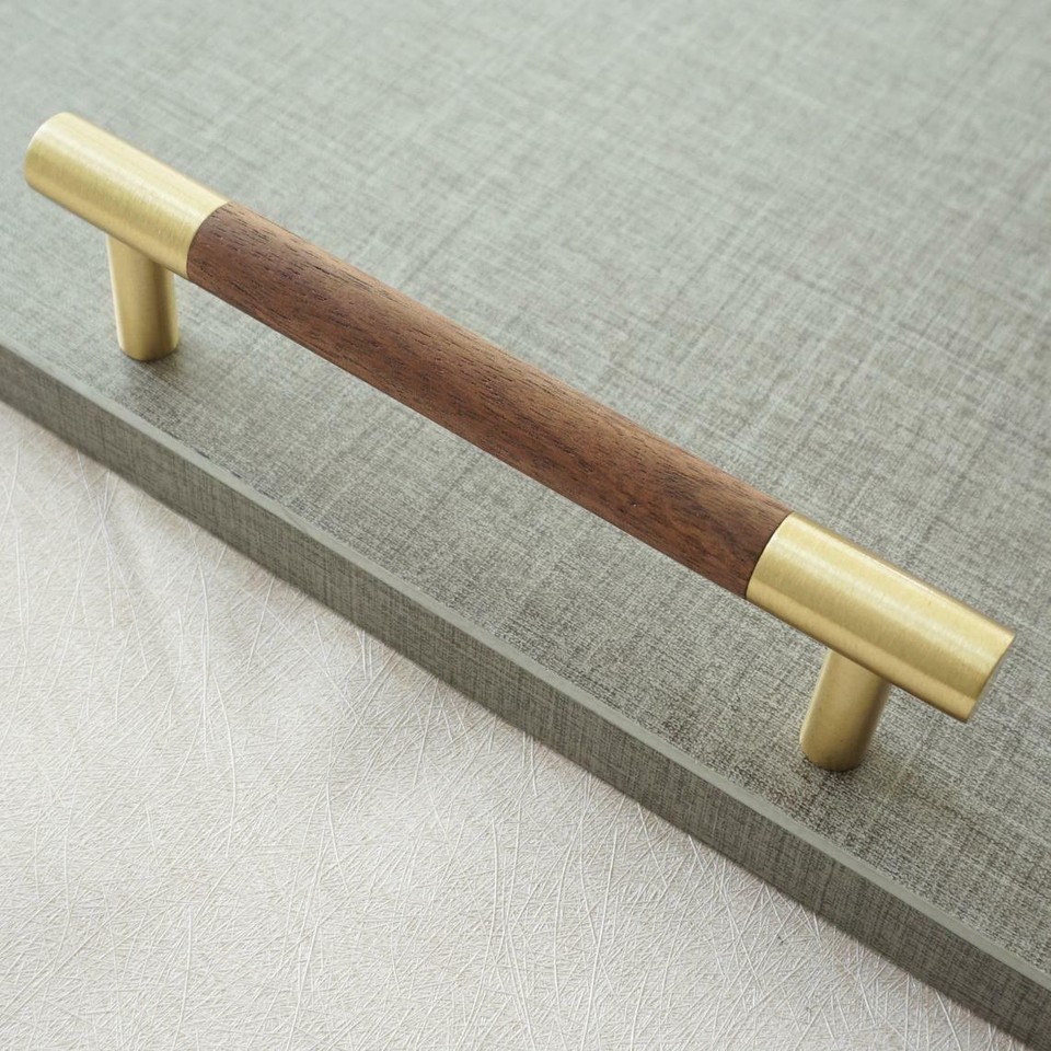 Brass Walnut Drawer Pulls Handles Dresser Knob Solid Wood Kitchen ...