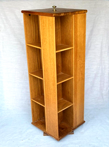 Vintage Oak Wood Rotating/Spinning CD Storage Tower Floor Rack Carousel ...