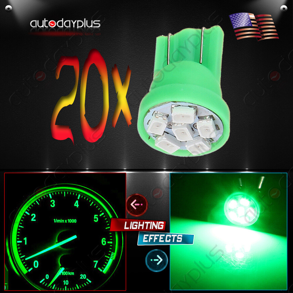 20X T10 158 2825 6-3020-SMD LED Green Dashboard Light Bulbs Light Lamp ...