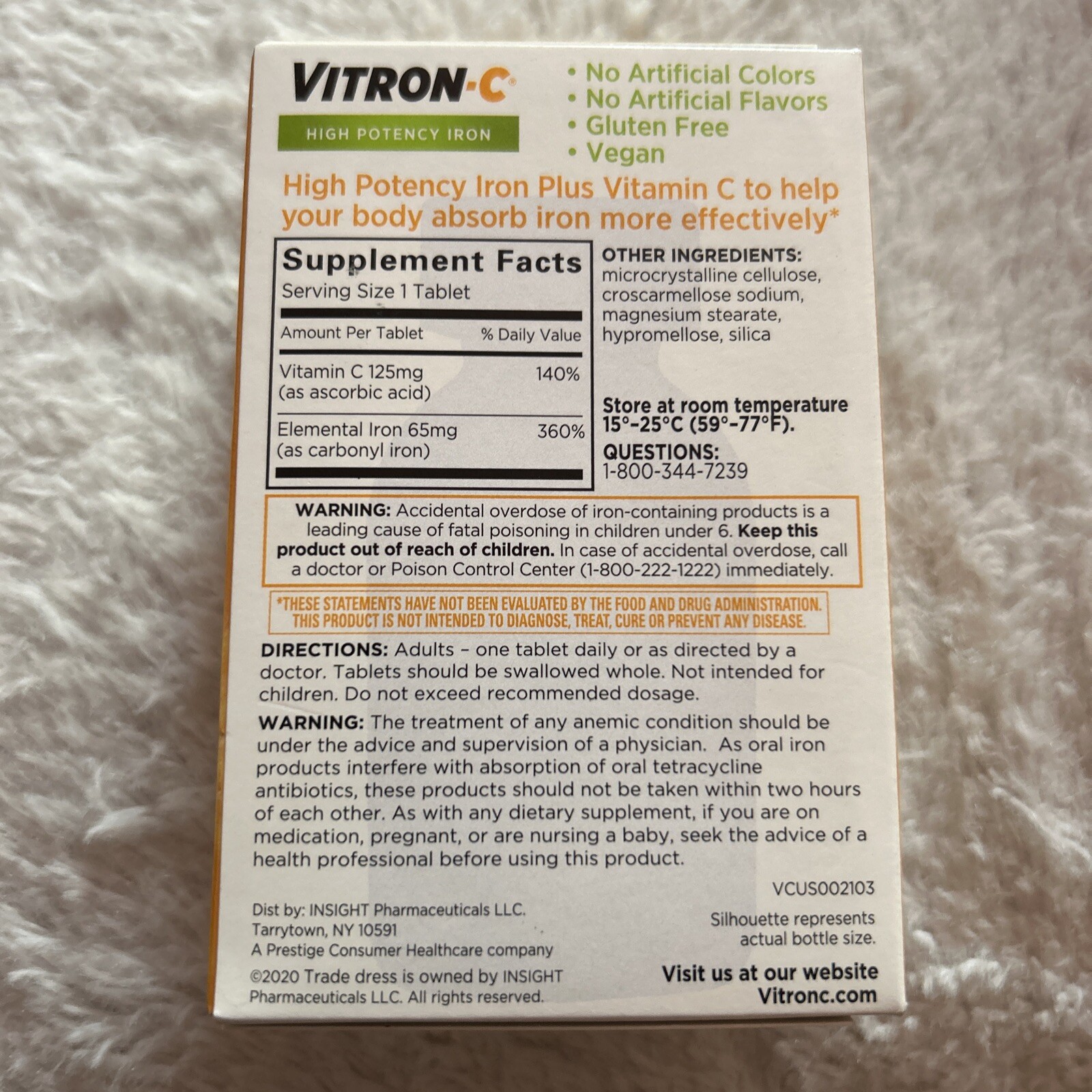 Vitron-C High Potency Iron Supplement Plus Vitamin C Tablet - 60 Count ...