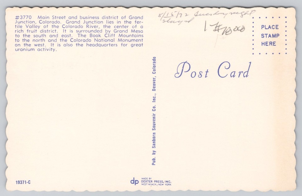 Grand Junction Colorado, Main Street View Sears Store, Vintage Postcard ...