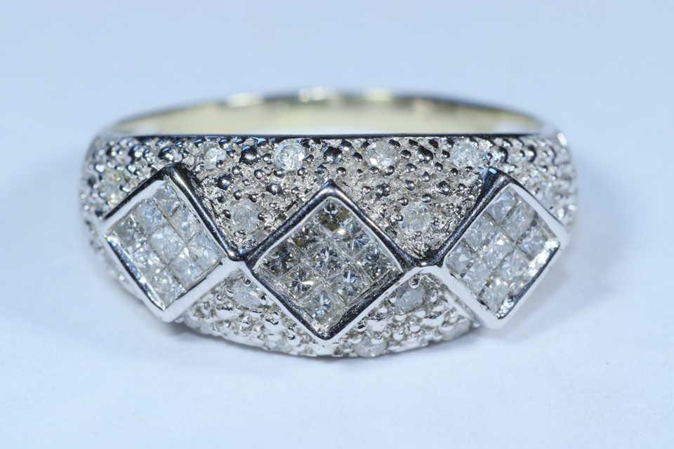 Mid-Century Modern Diamond Cocktail Ring 14K White Gold | eBay