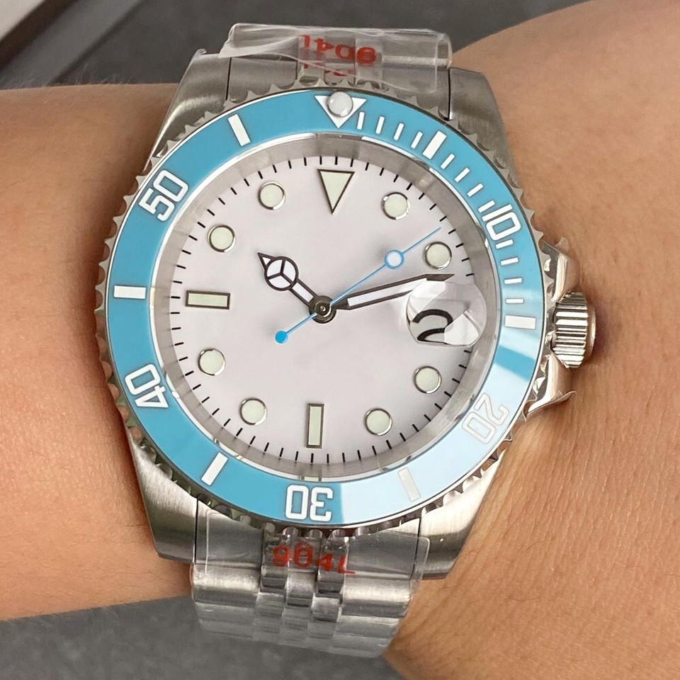 200M Diving NH35A White Sky Blue Ceramic Insert Automatic Men Watch 120 ...