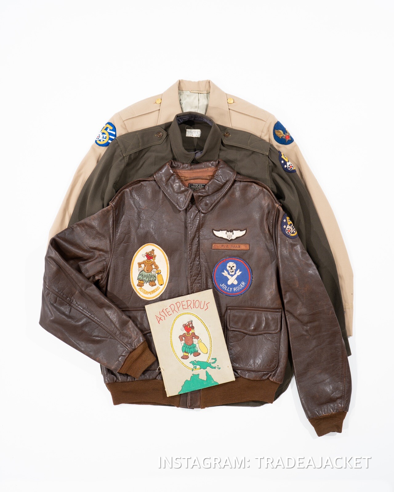 WWII USAAF A-2 JACKET 319TH BOMB SQ ASTERPERIOUS 90TH BOMB GROUP JOLLY ...