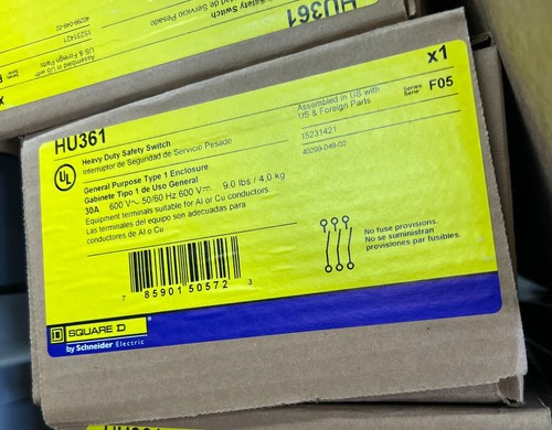 SQUARE D HU361 30 AMP 600 VOLT 3 POLE NON-FUSED INDOOR DISCONNECT | eBay