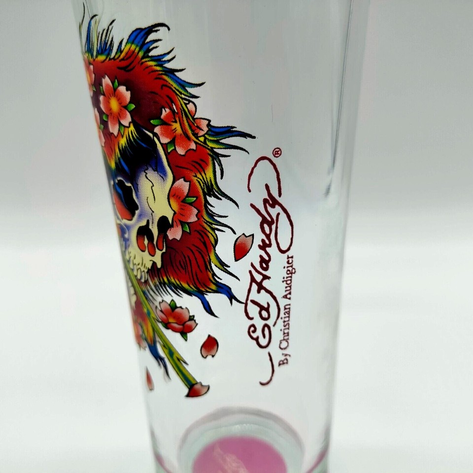 Ed Hardy " Skull Head" Pink Bottom Pilsner Glass 7" Height | eBay