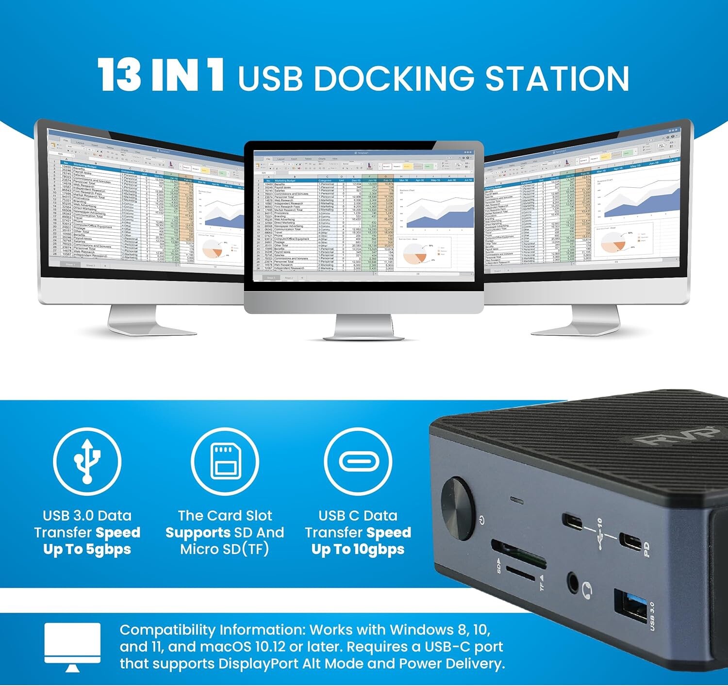 StarTech Triple-Monitor USB 3.0 Docking Station - Black/Silver ...