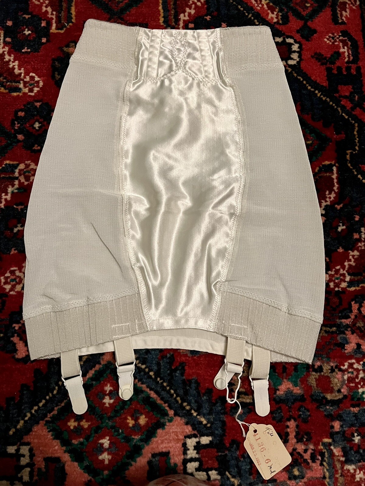 Vintage 1950s White Satin Panel Girdle Open Bottom Garter Clips NEW Old ...