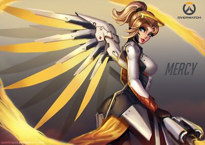 Anime overwatch mercy wings weapon blue eyes big Playmat Gaming Mat ...