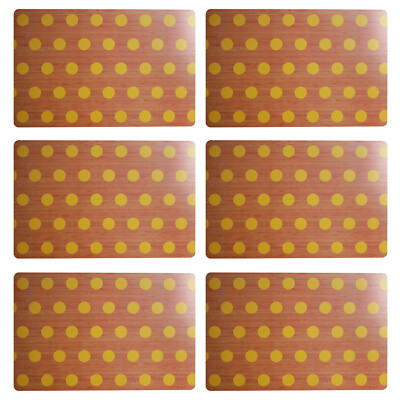 Set of 6 Wooden Effect Placemats Yellow With Polka Dots Design Dining ...