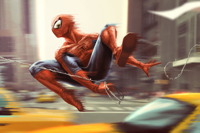 Spider-Man Speed Swing Over Taxi Comic Book Poster | eBay