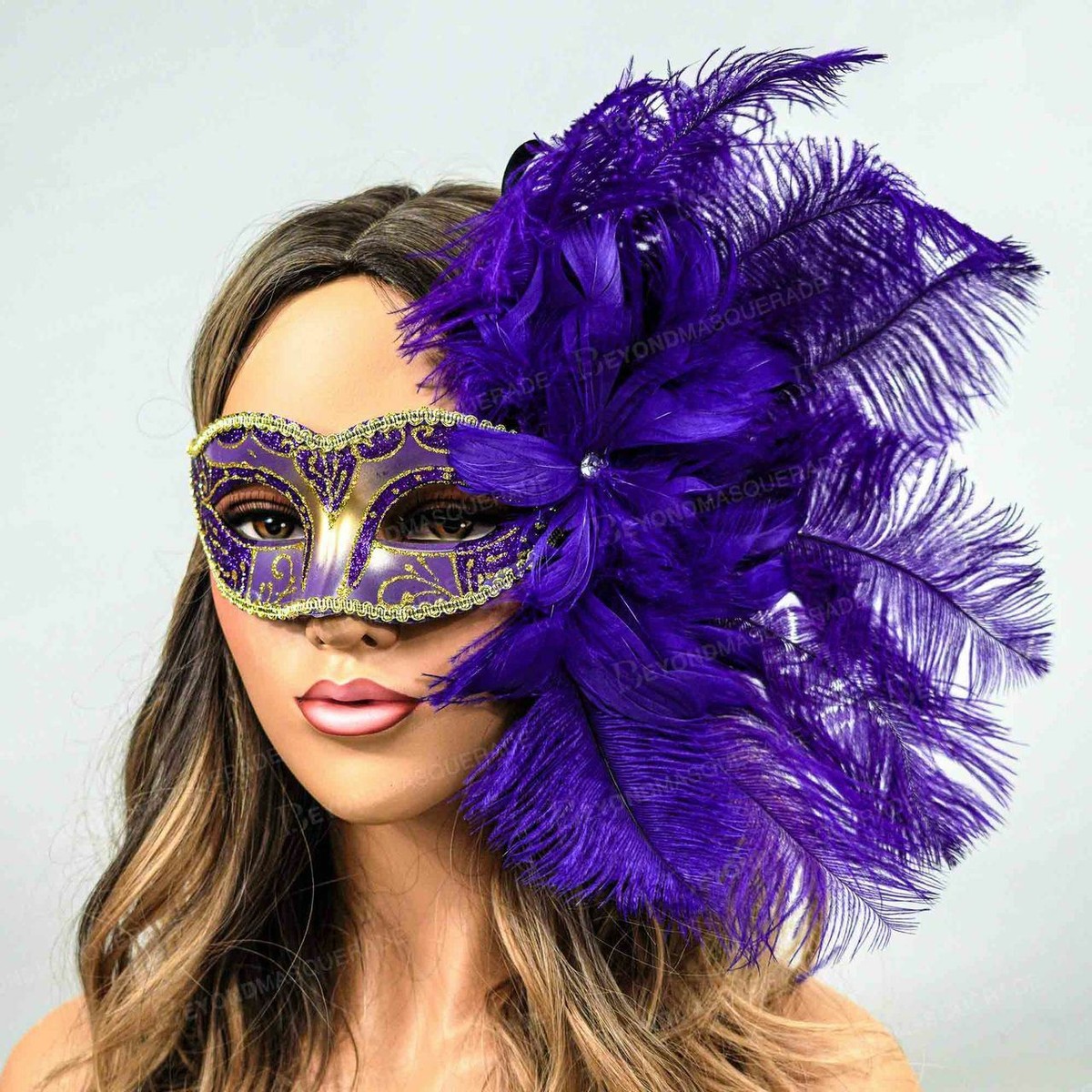 Costumes Masquerade Mardi Gras Mardi Gras Feather Stick Mask Pair