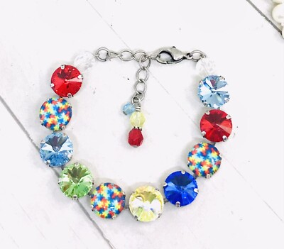 12mm Autism Awareness Crystal Bracelet, Autism Awareness Crystal ...