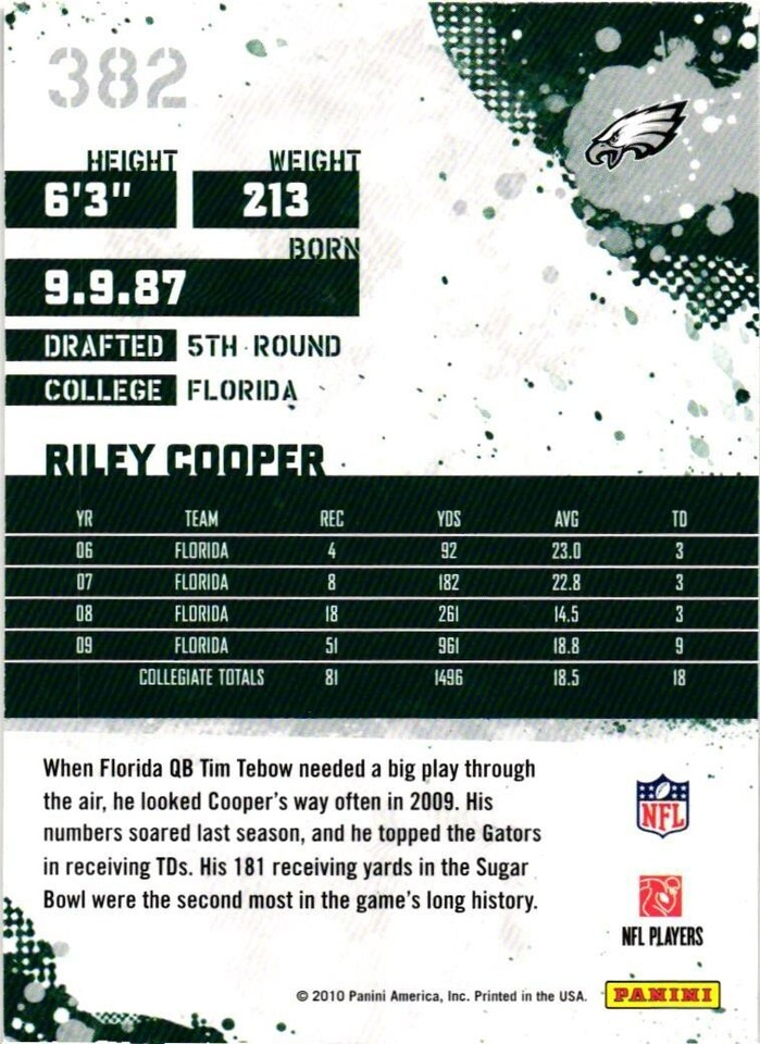 2010 SCORE FOOTBALL RILEY COOPER RC ROOKIE #382 CARD $0.99 VALUE BOX | eBay