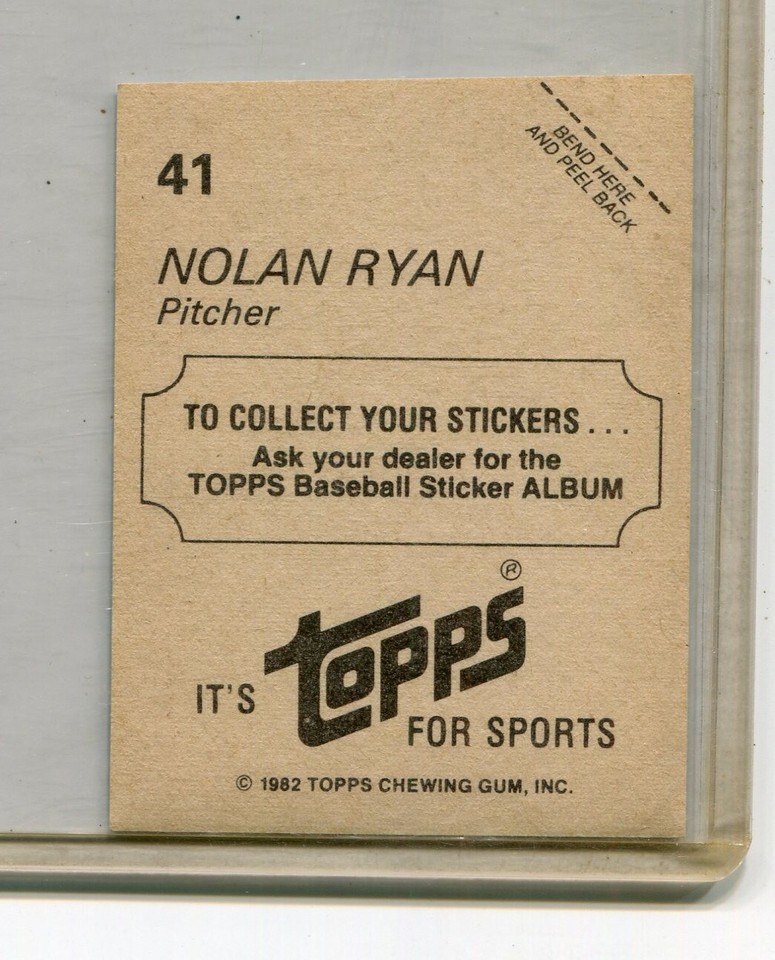 NOLAN RYAN HOUSTON ASTROS 1982 TOPPS BASEBALL STICKER CARD #41 | eBay