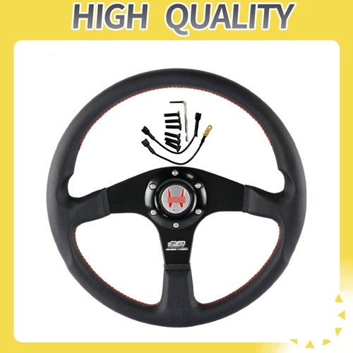 14 " Racing Steering Wheels With Horn Buttons Red H for FIT Civic S2000 ...