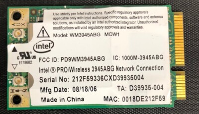 Intel PRO/Wireless 3945ABG Network Connection Mini PCI Express Card ...