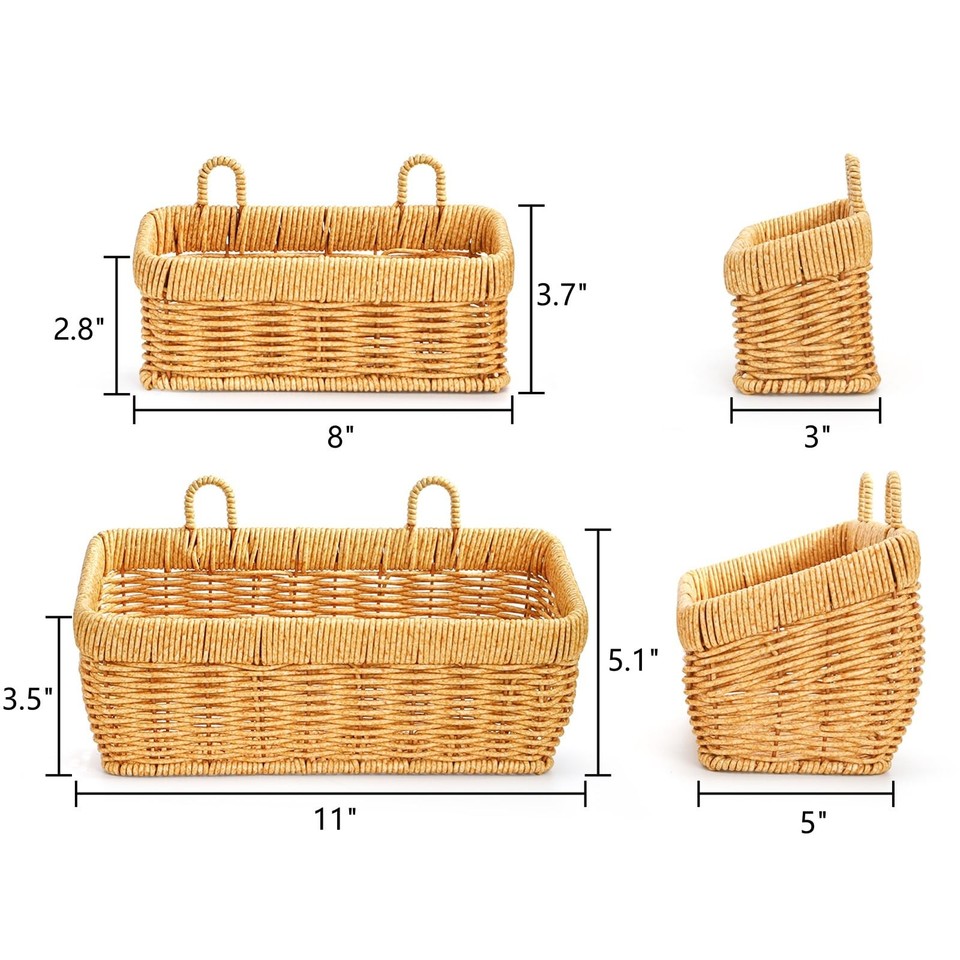 Set of 2 Cute Small Wall Hanging Basket, Hand-Woven Hanging Organizer ...