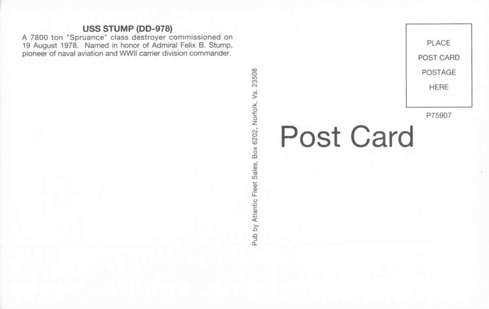 Postcard USS Stump DD-978 Spruance Class Destroyer | eBay