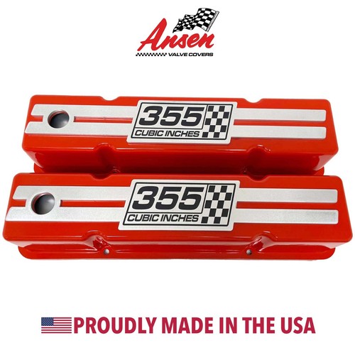Small Block Chevy 355 Cubic Inches - Tall Red Valve Covers -Engraved ...