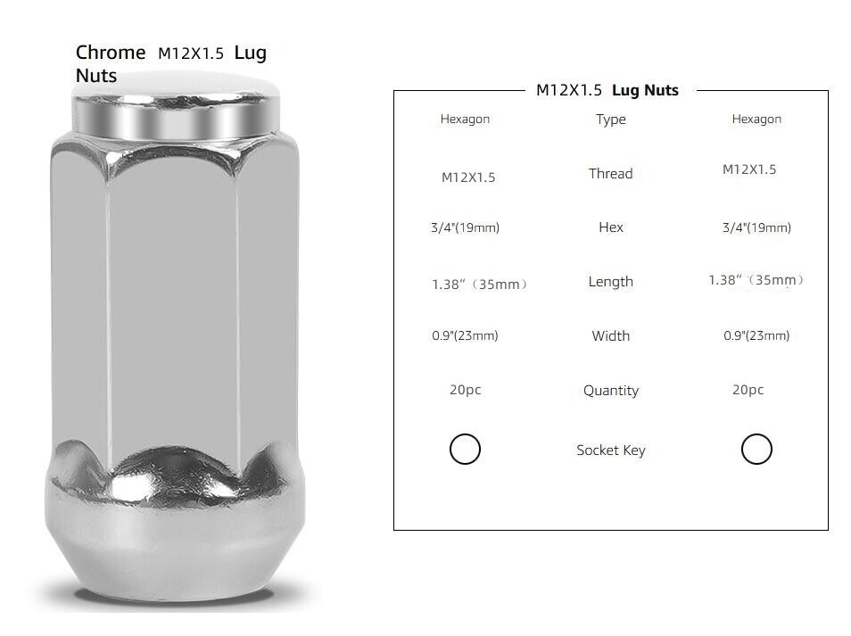 M12x1.5 Lug Nuts Chrome Lug Nuts Acorn Lug Nuts 12x1.5 19mm Hex 1.38 ...