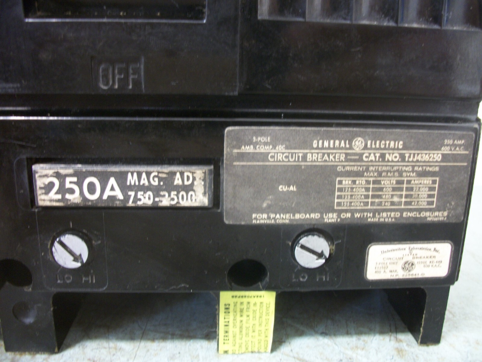 GE TJJ CIRCUIT BREAKER TJJ436250 250AMP 600VOLT 3POLE BLACK | eBay