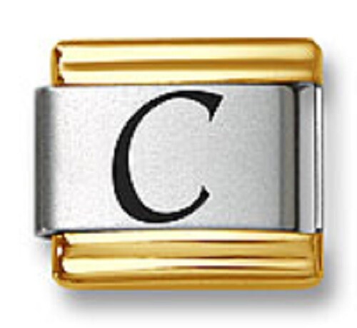 Italian Charm Bracelet Link Laser Initial Letter C Gold Trim Stainless ...