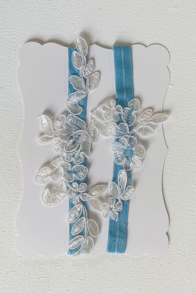 White Lace Bridal Garter W/ Blue No Slip Elastic & Toss Garter Lingerie ...
