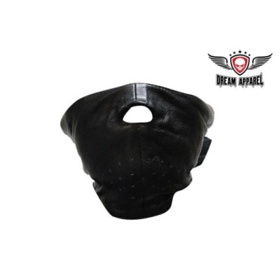 Motorcycle Biker Rider Genuine Black Leather Face Mask with Fleece ...