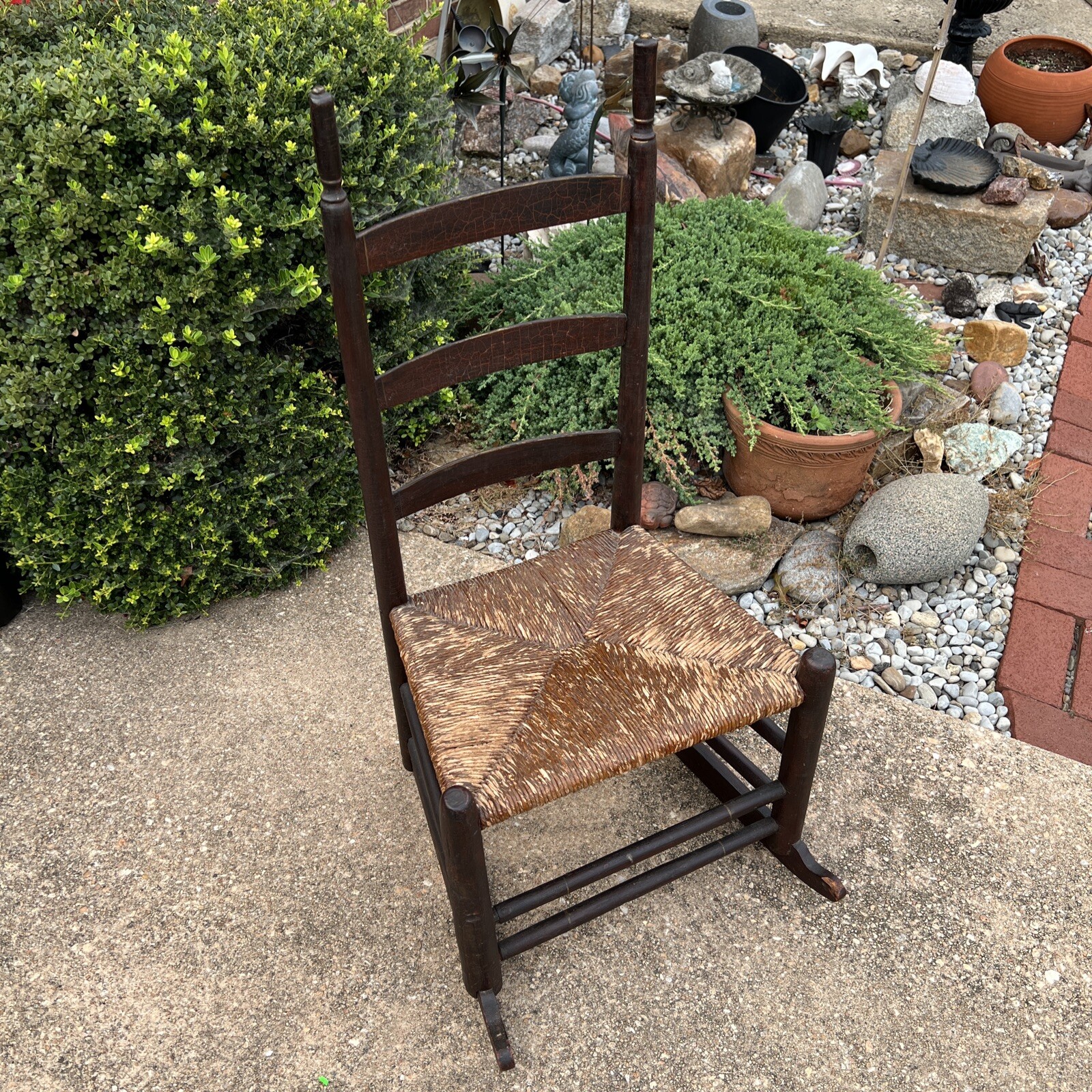 Antique Ladder Back Rocking Chair 37x18.75x20.75L” Rush | eBay