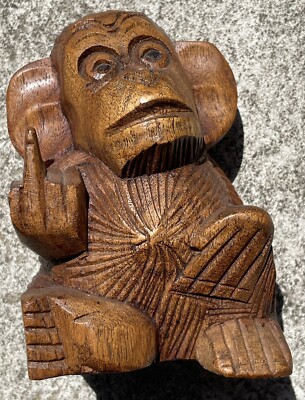 Balinese monkey wood carving rude finger up yours 12.5 cm | eBay Australia