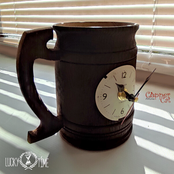 Designer Table Clock “Wooden mug” Unique item Retro USSR elements ...
