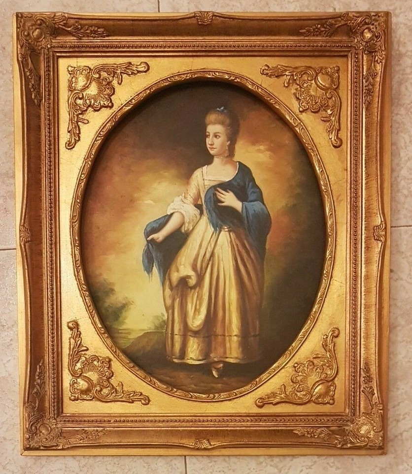 Painting Hand Painted Lady Oil On Canvas Frame Wood Gold Leaf Baroque ...