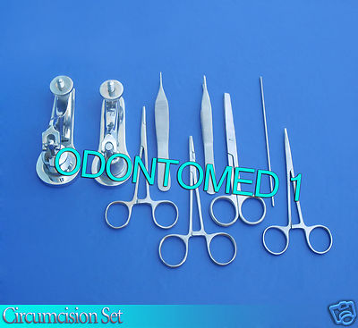 Circumcision Set c/w "2 Gomco" style clamp 2.8cm+2.9cm, s/s & 6 s/s ...