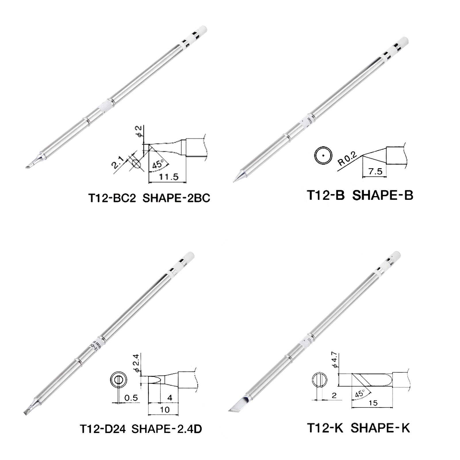 4Pcs/Set T12 Series Soldering Iron Tips T12-K T12-B T12-BC2 T12-D24 ...