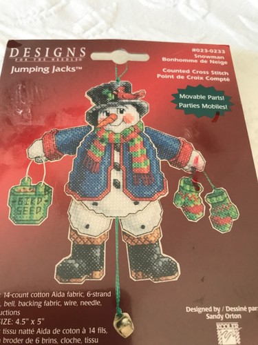 NIP Janlynn Jumping Jacks Snowman Counted Cross Stitch Movable Parts ...